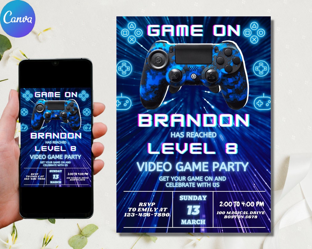 Video Game Birthday Party Invitation Gamer Birthday Invite - Etsy