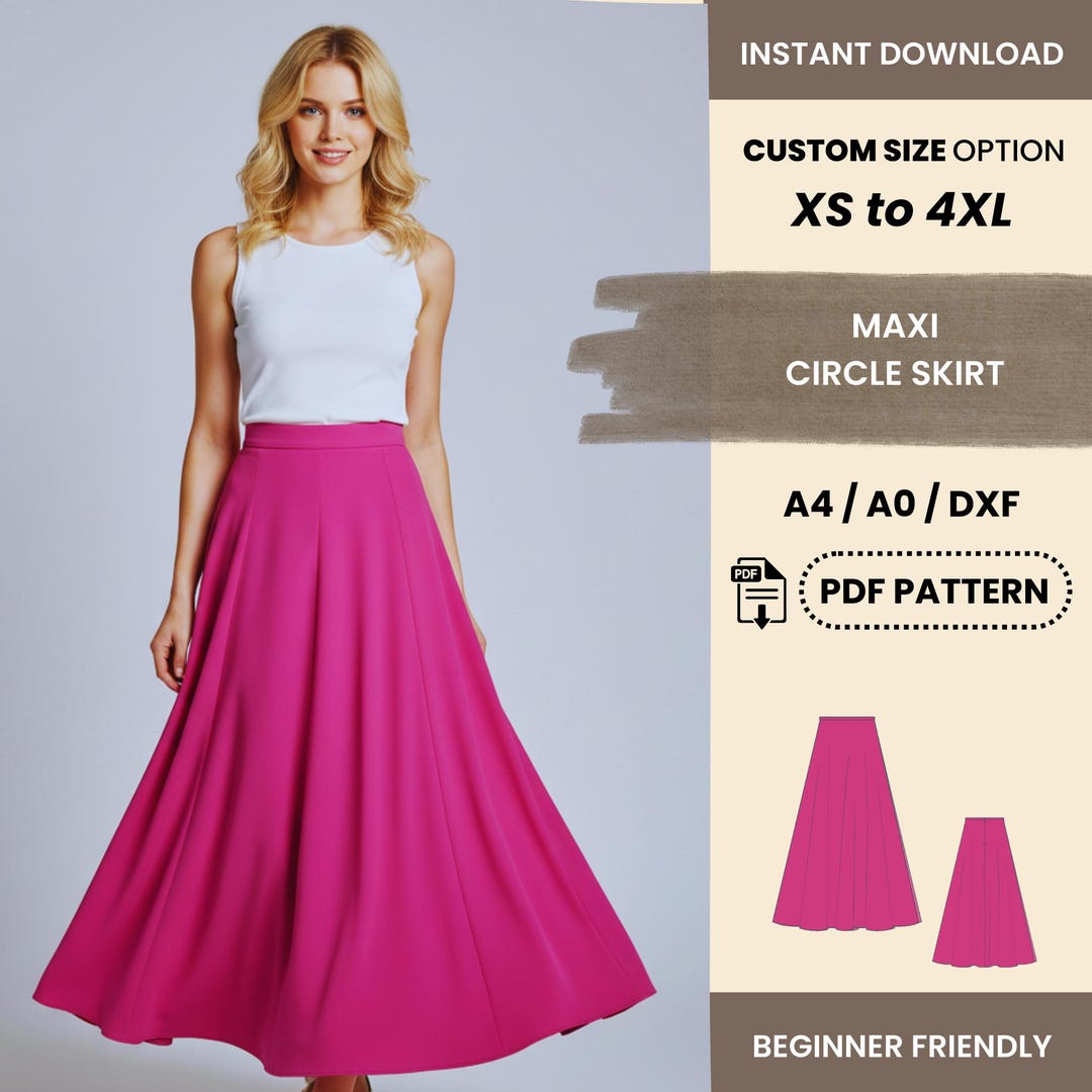 Maxi Circle Skirt Sewing Pattern | Full Flowy Skirt XS–4XL | Easy ...