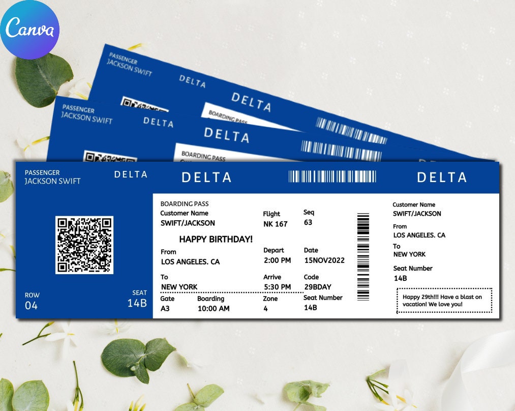 Editable Boarding Pass Ticket Template | Printable Airline Ticket | DIY ...