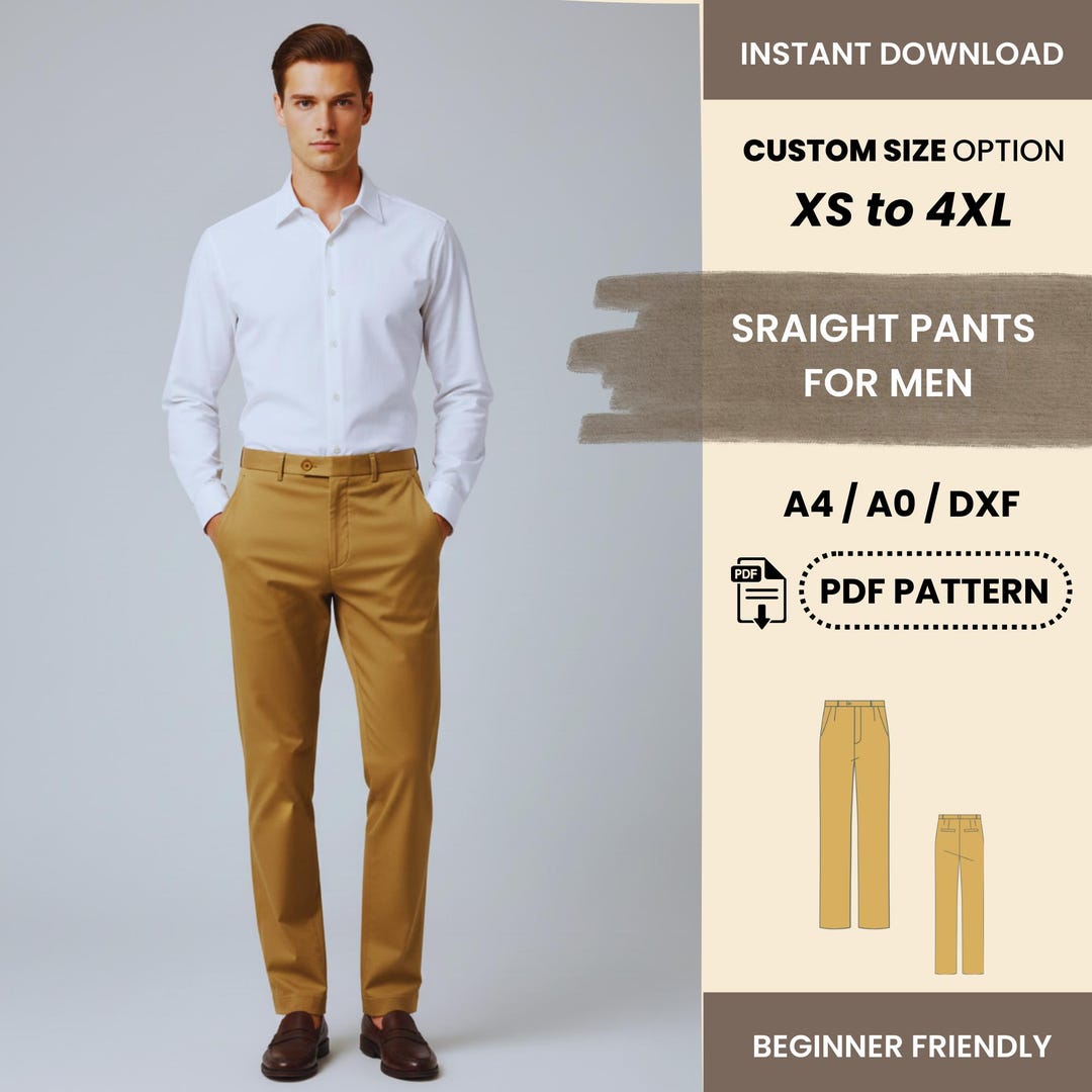 Men’s Straight Pants Sewing Pattern | Classic Fit Trousers XS–4XL ...