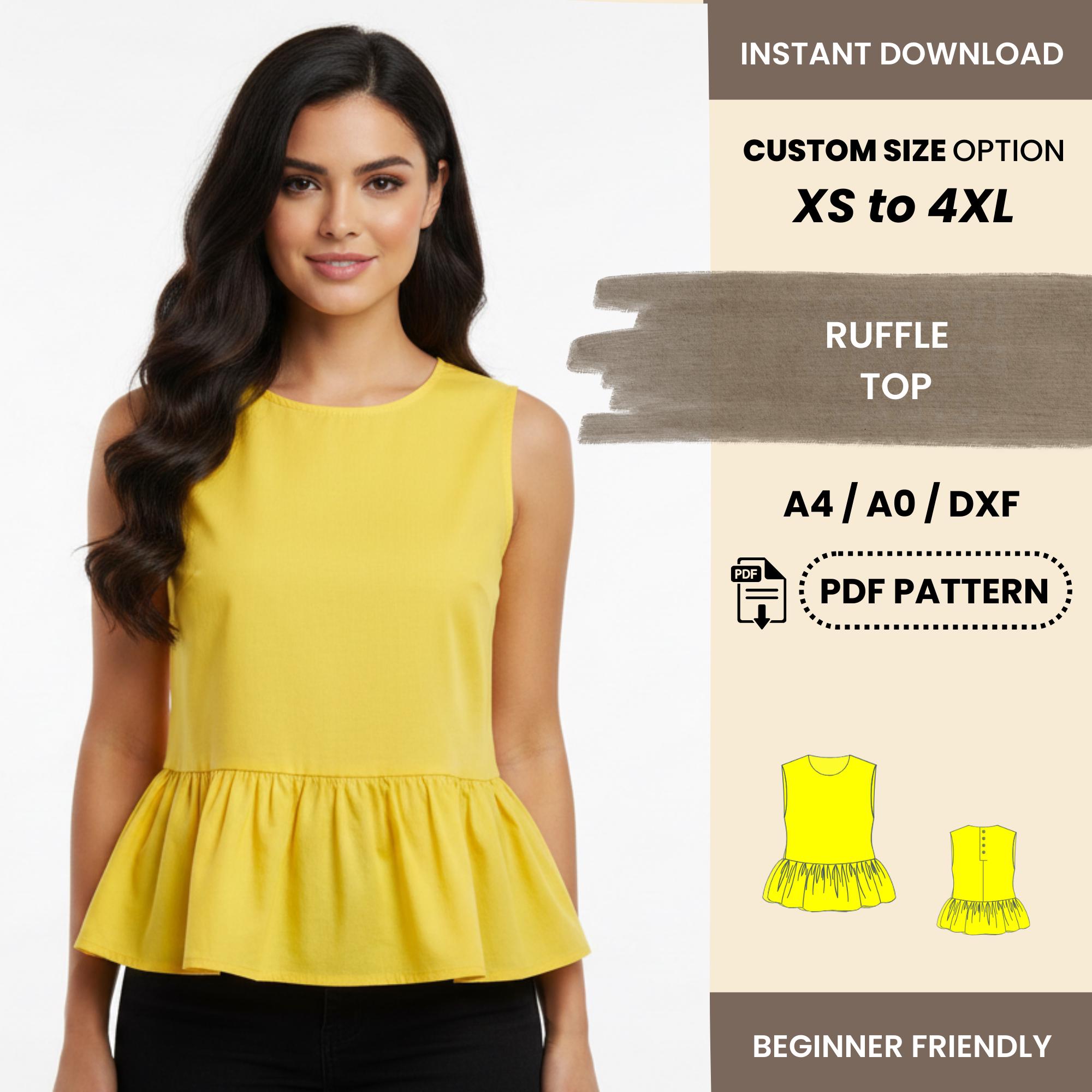 Women's Ruffle Top PDF Sewing Pattern | Sleeveless Peplum Hem Summer ...