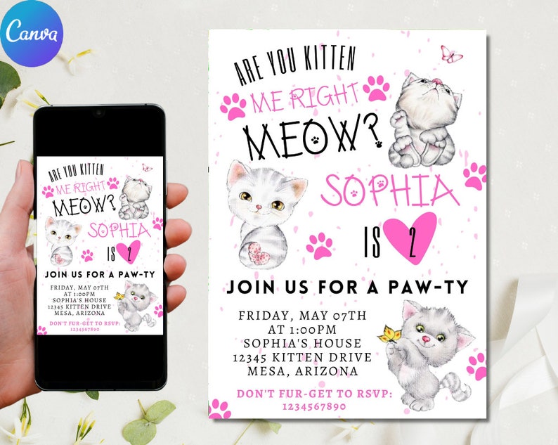 Kitty Cat Birthday Party Invitation | Purrfect Party Invite | Are You ...