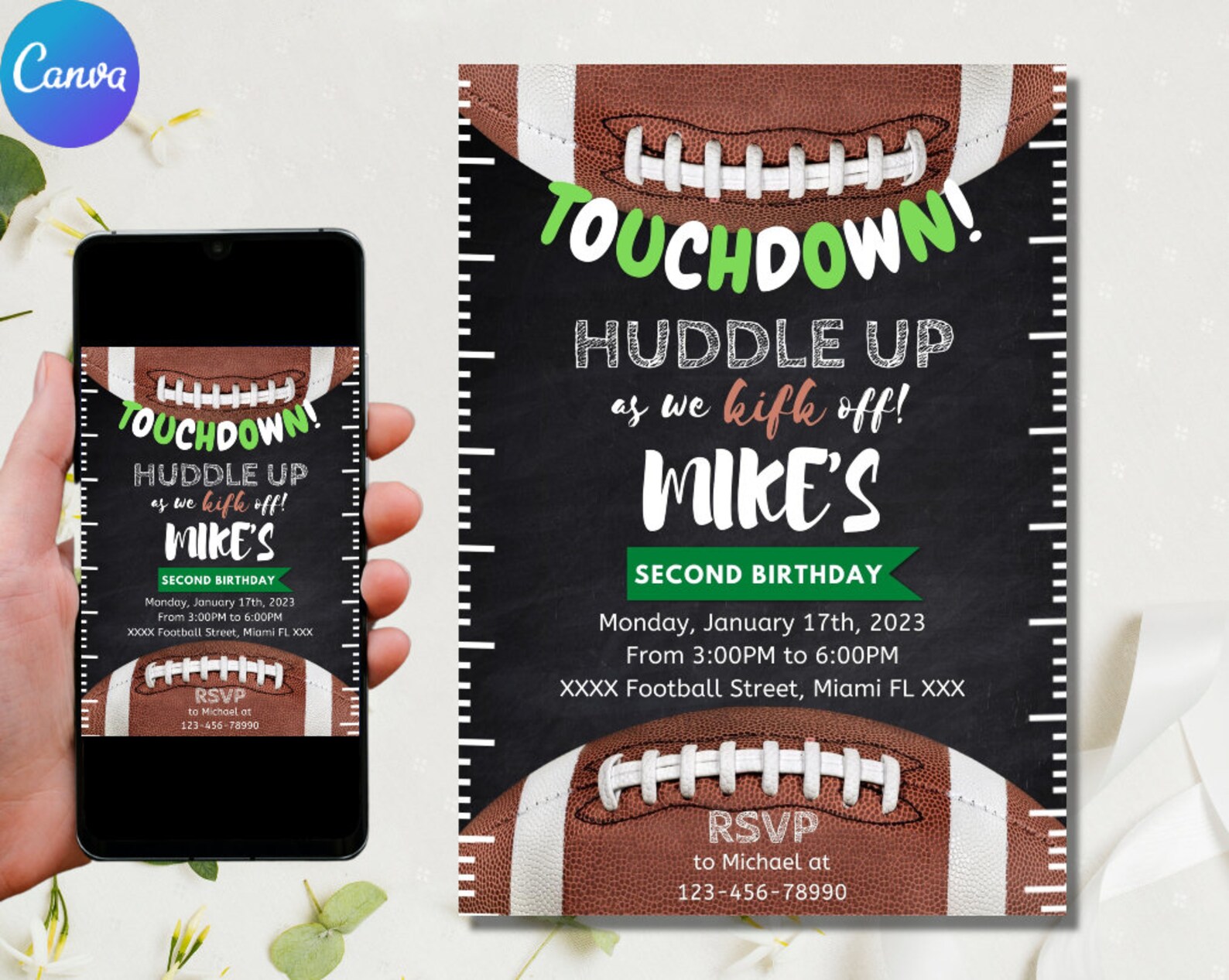 Football Birthday Party Invitation American Football Invite Sports ...