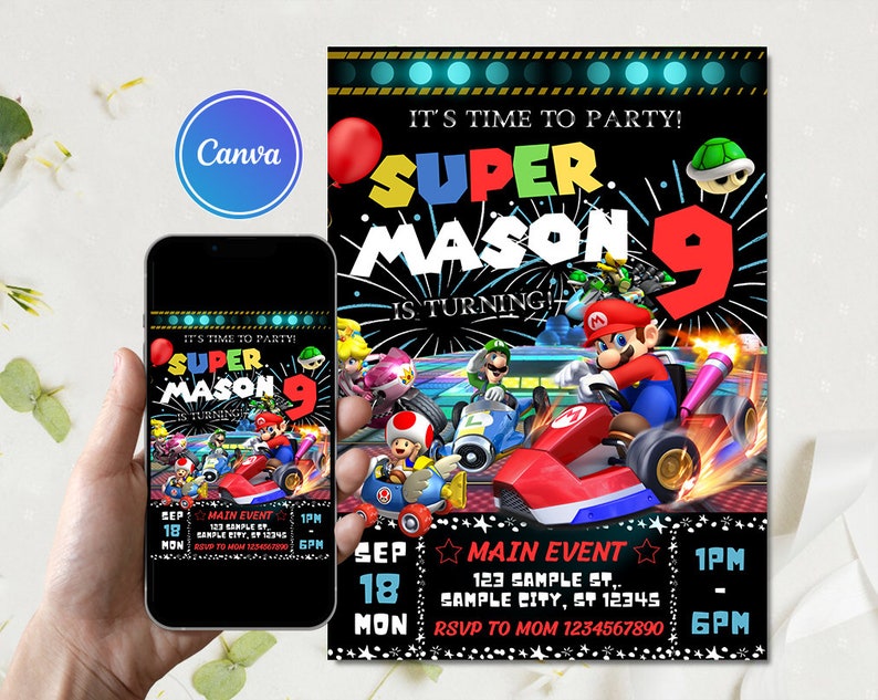 Mario Kart Birthday Boy Invite | Mario Birthday Invitation | Mario ...