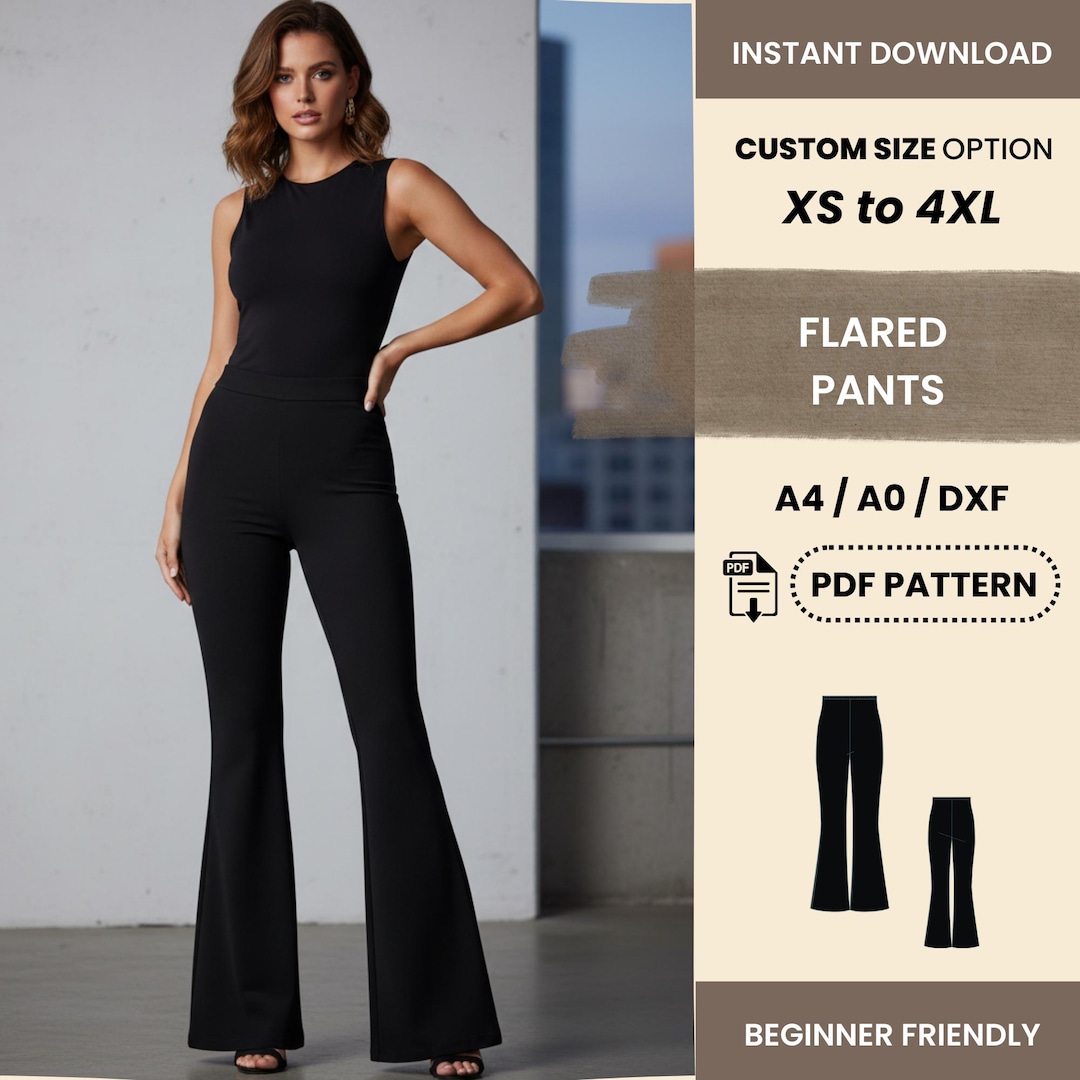 Women’s Flared Pants Sewing Pattern | High-waist Bell Bottom Trousers ...