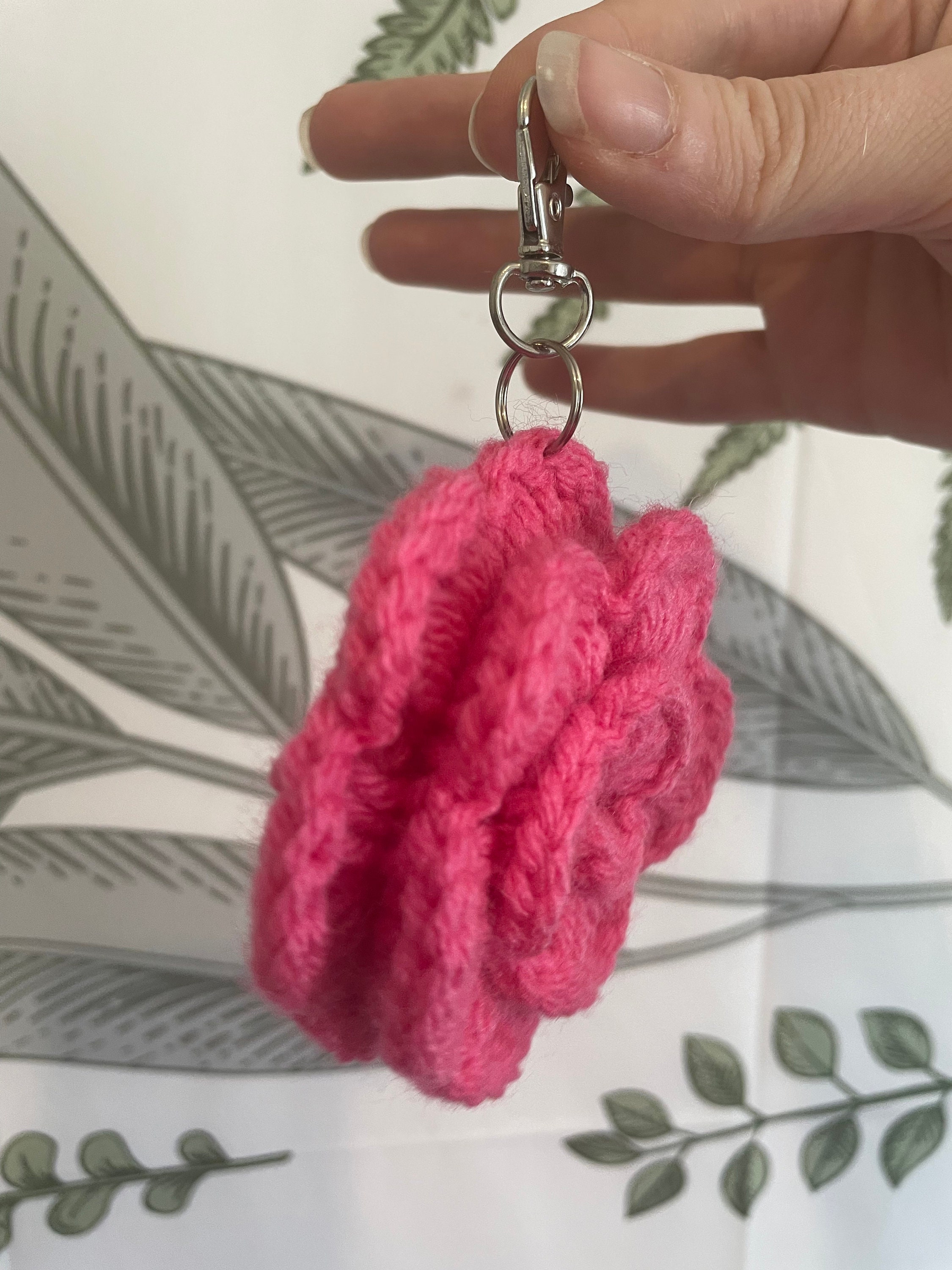 Rose Keychain Crochet Flower Decor Purse and Backpack Charm Pink Flower ...