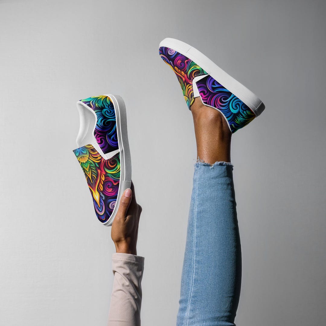 Women’s Slip-on Shoes Trippy Vibrant Colorful Psychedelic Wavy - Etsy