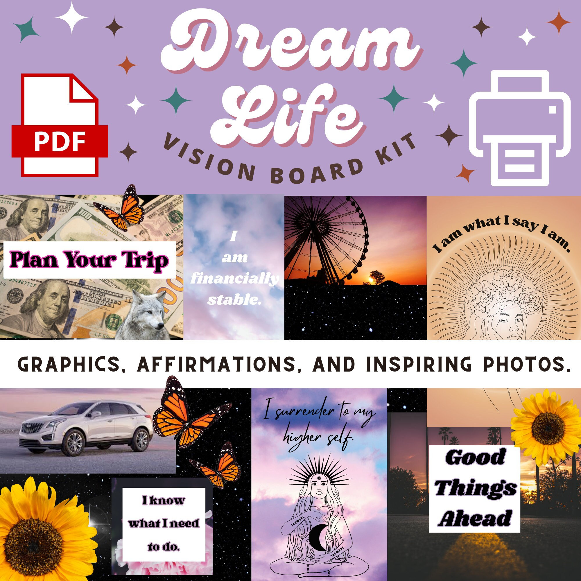 Dream Life Vision Board Kit (purple Theme) | 8.5 × 11 in | Printable ...