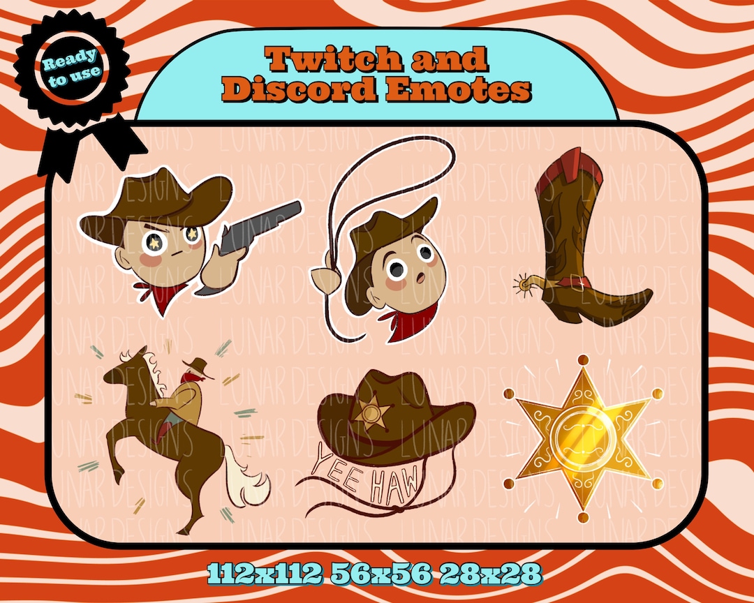 6 Cute Cowboy Western Twitch Discord Youtuber Emotes for Streaming - Etsy