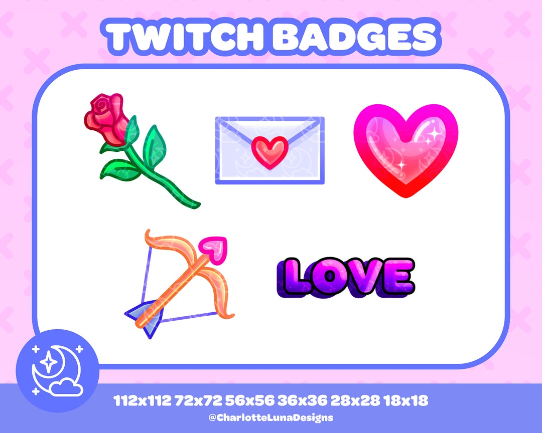 Valentines Twitch Badge Emote Pack - Cute Valentine's Day Sub Badges ...