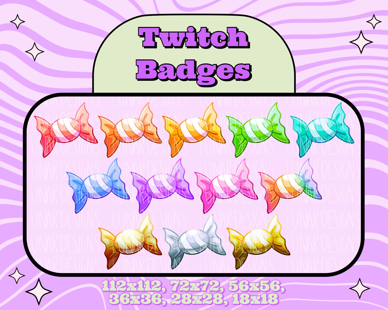 Cute Striped Candy Sweets Badges Pack - 12x Sub Badges for Twitch (and ...