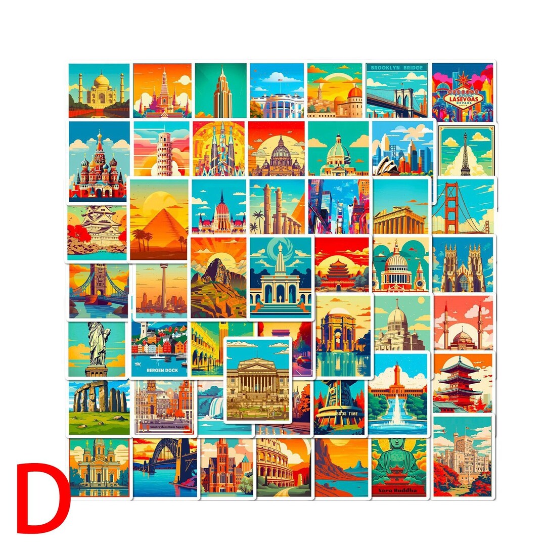 50-263 Pcs World Landmarks Sticker Pack NO.D Oil Painting - Etsy