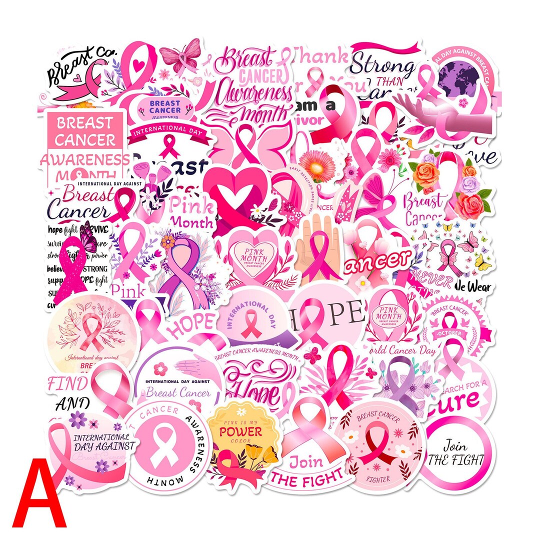 50 100 Pcs Breast Cancer Stickers Pack No A Pink Ribbon Etsy