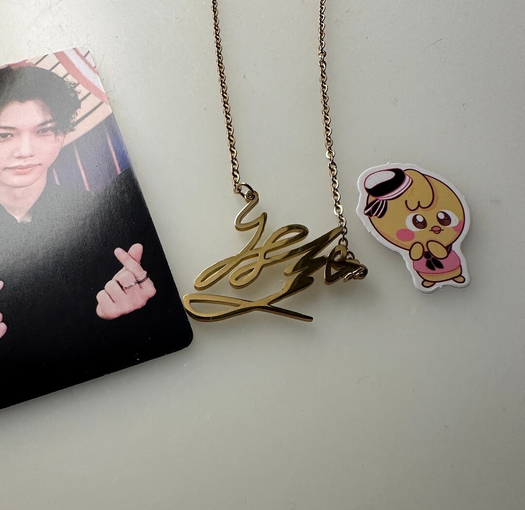 K Pop Stray Kids Felix Autograph Necklace Pendant Gold Necklace ...