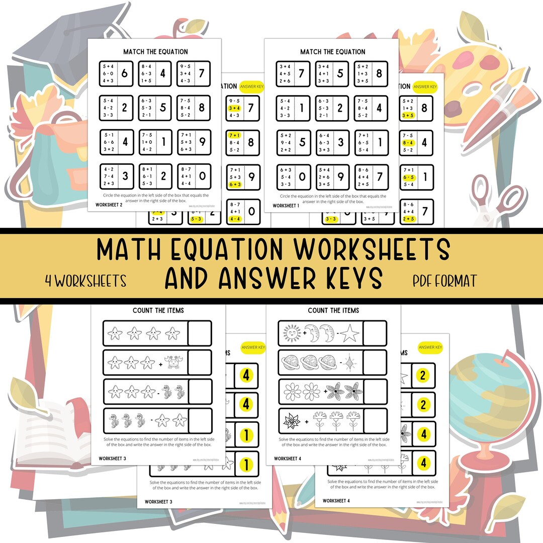Math Equation and Counting Worksheets. 4 Worksheets With - Etsy
