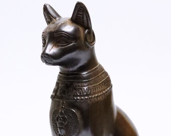 Egyptian Cat Statue Bastet Goddess Handmade Granit Stone Black Ancient ...