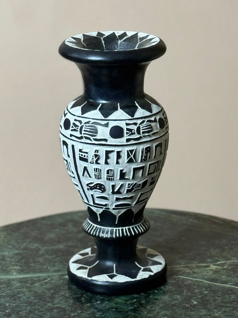 Unique Egyptian Vase, Handmade Basalt Stone – Hieroglyphic Inscription ...