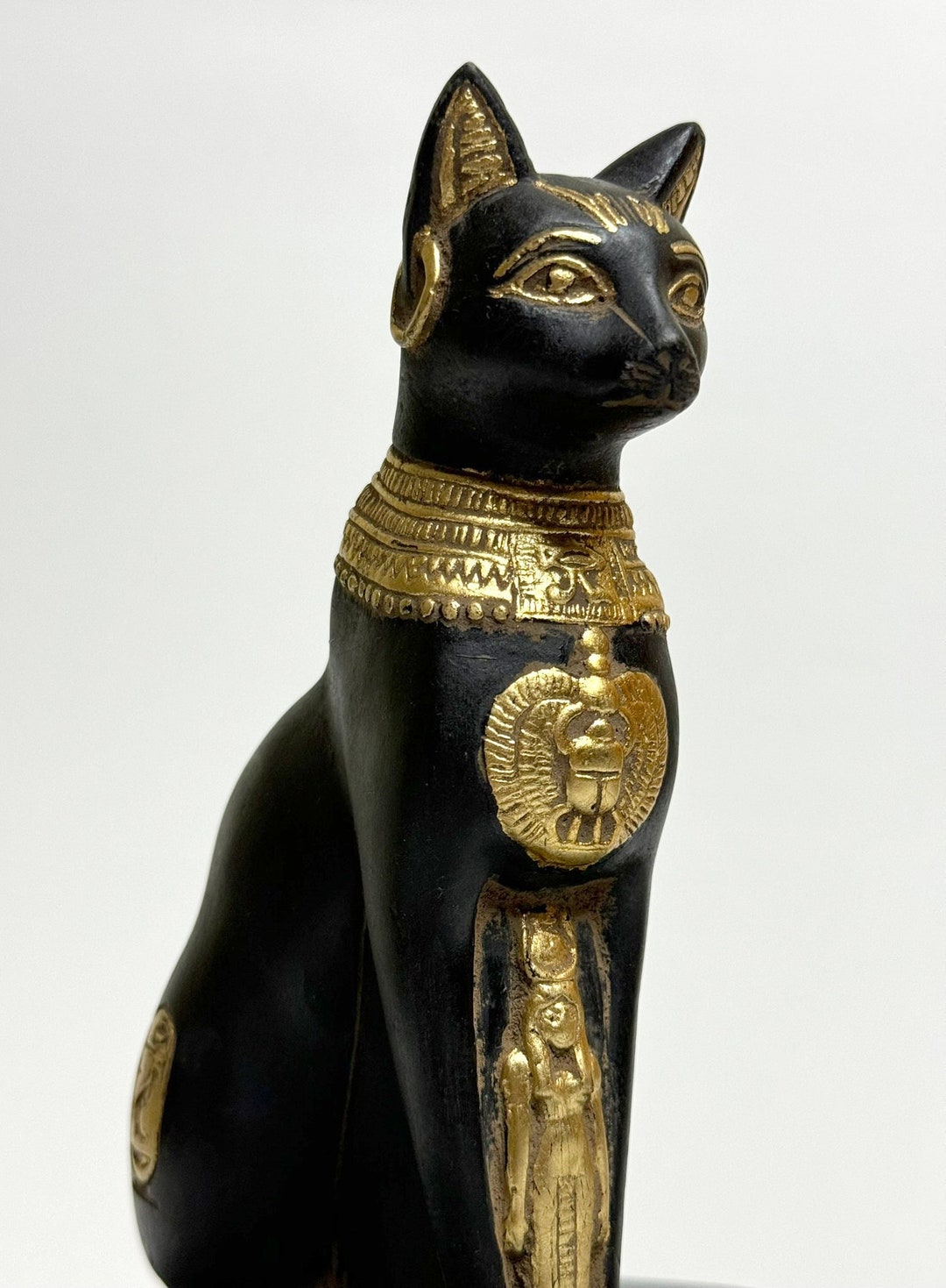 BASTET CAT STATUE, Black Cat Figurine With Egyptian Hieroglyphs ...