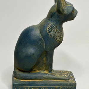 Egyptian Goddess Bastet Cat Statue Antique Egypt Handmade Blue BASALT ...