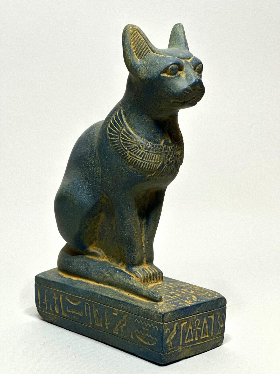 Egyptian Goddess Bastet Cat Statue Antique Egypt Handmade Blue BASALT ...