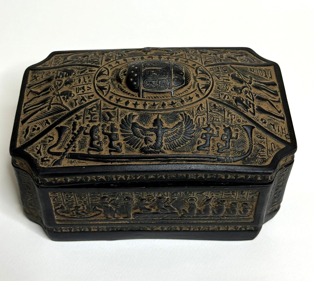 Ancient Egyptian Pharaonic Jewelry Box Handmade Black Stone Statue Home ...