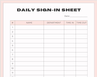 Daily Sign in Sheet - Etsy