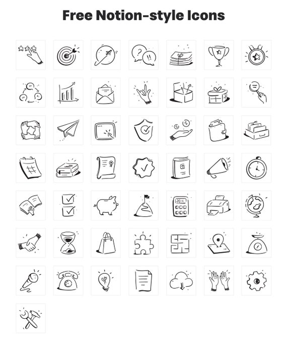 Notion Style Hand Made 50 Icons PNG and SVG Format - Etsy