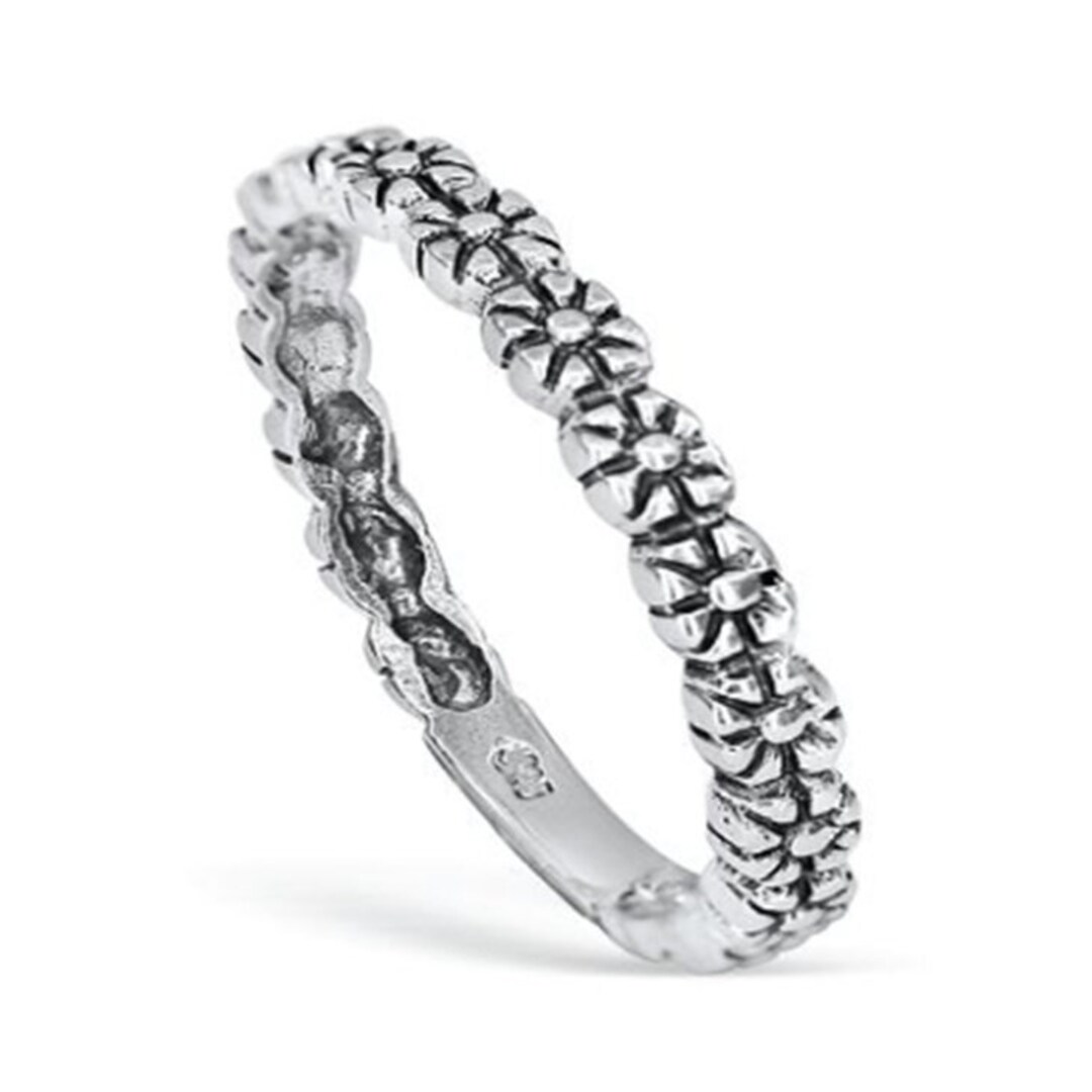 Silver Tiny Flower Band Ring, Eternity Daisy Band Ring, Flower Pattern ...