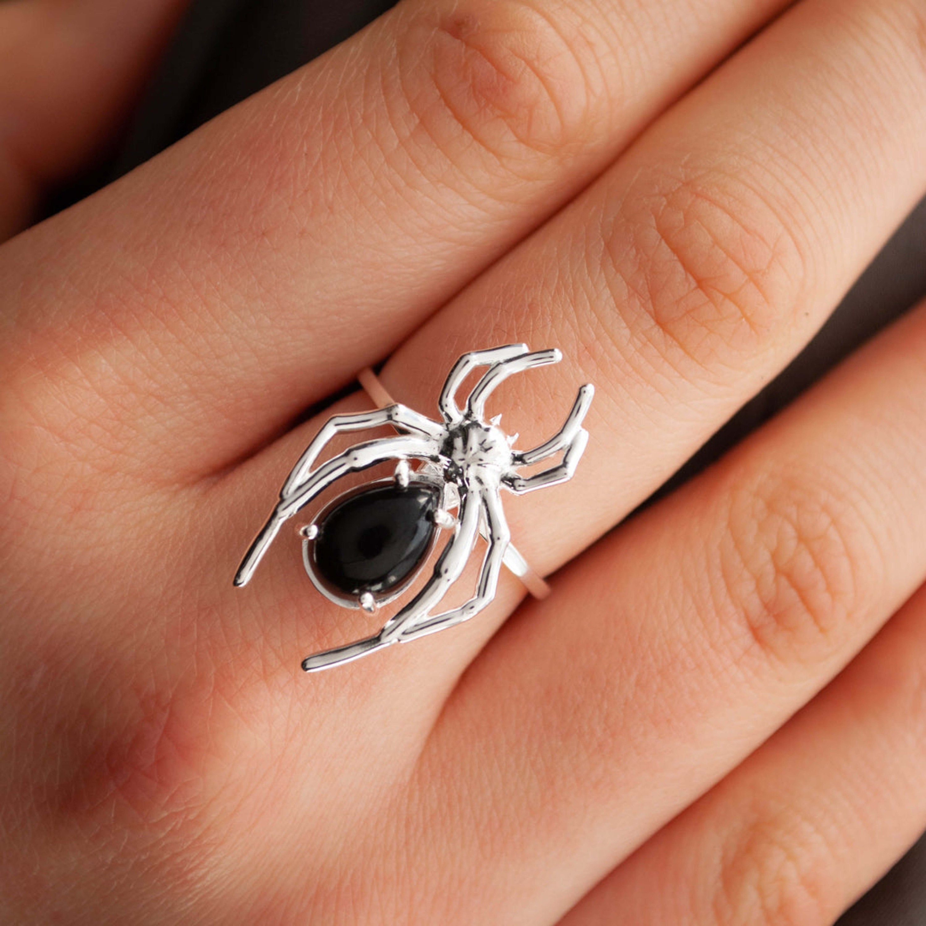 Spider Gemstone Stacking Ring, Spider Web Ring, Gothic Spider Ring ...