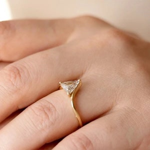 Triangle Cut Diamond Engagement Ring 14K Solid Gold Ring - Etsy