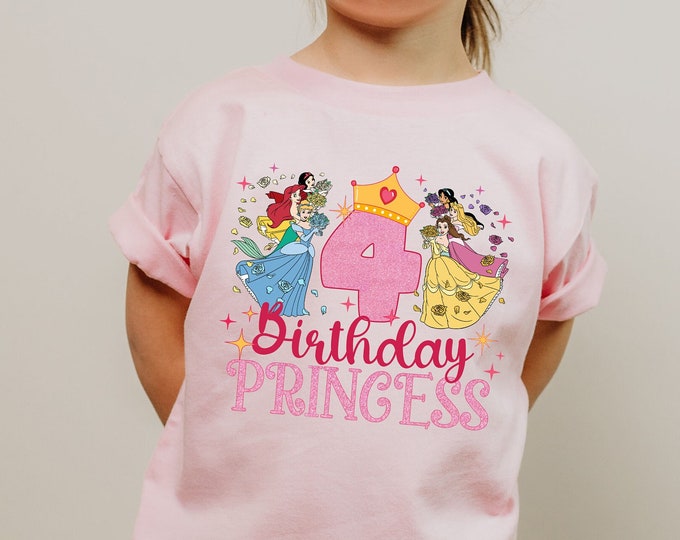 Fourth Birthday Princess Shirt, Disney Princess Birthday Shirt, Princess Birthday Shirt, Girls ...