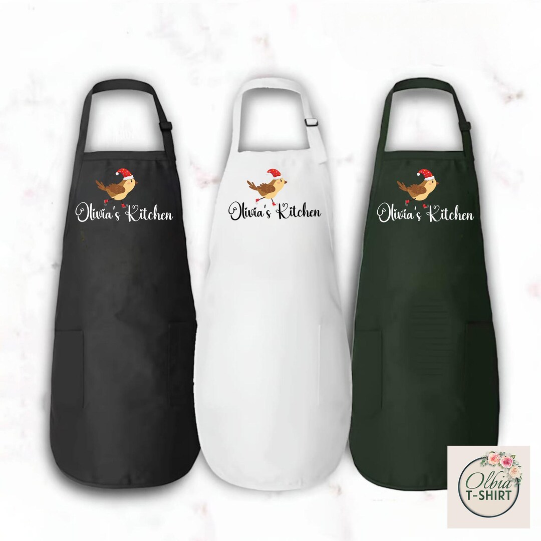 Custom Name Christmas Robin Apron, Robin Christmas Apron, Personalized ...