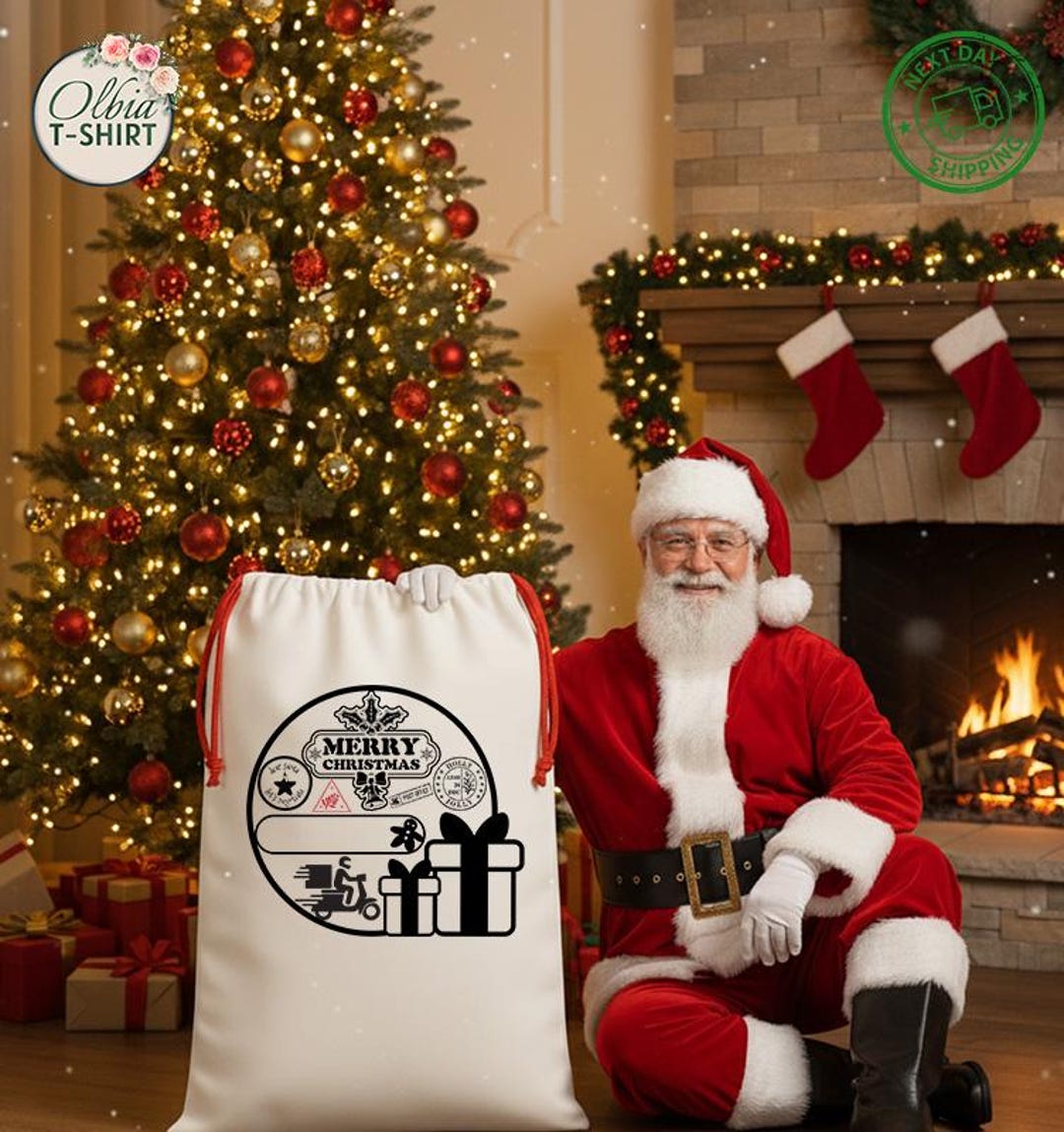 Personalized Christmas Sack – Modern Santa Gift Bag, Reusable Cotton - Etsy