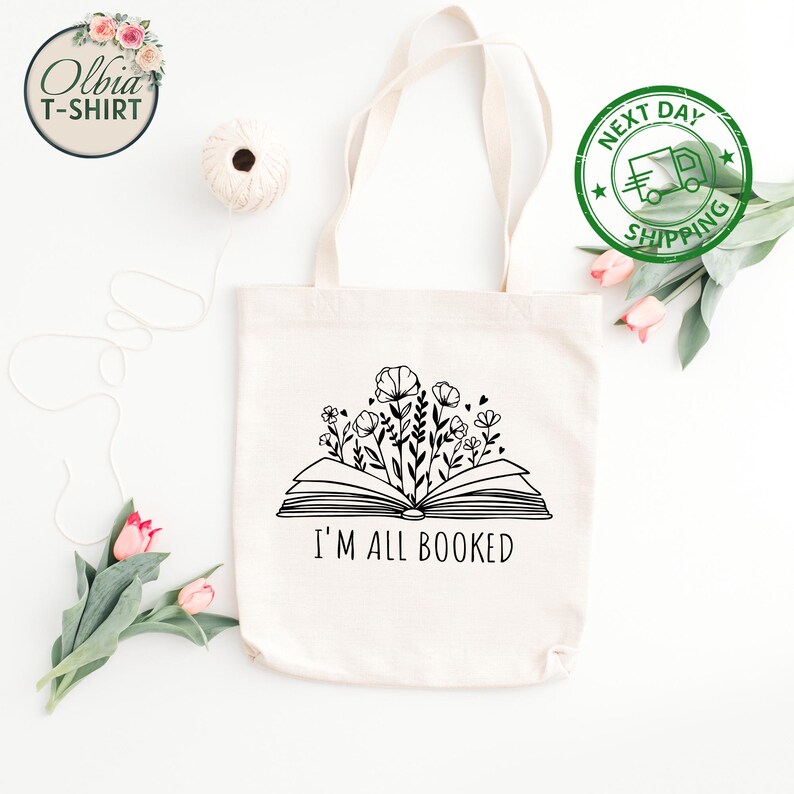I'm All Booked Canvas Tote Bag, Funny Book Lover Gift - Etsy