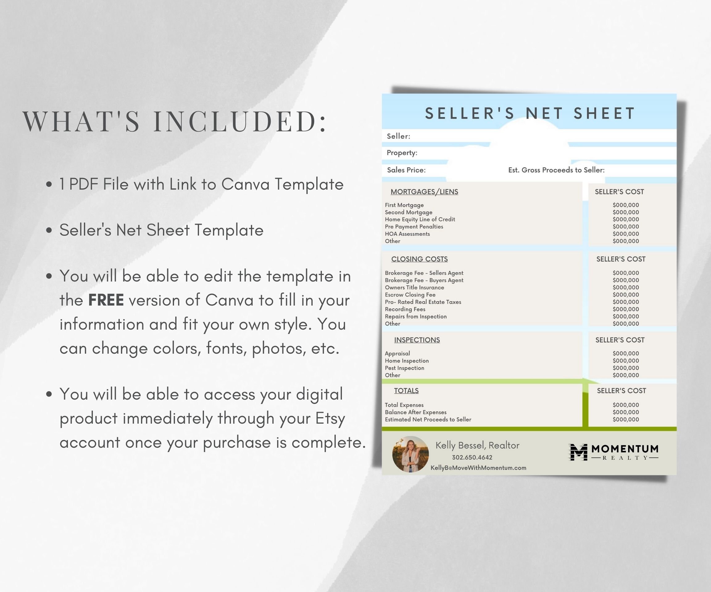 Sellers Net Estimate Sheet | Real Estate Sellers Net Estimate | Net ...