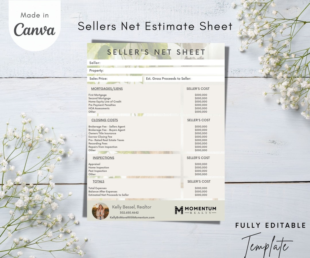 Sellers Net Estimate Sheet | Real Estate Sellers Net Estimate | Net ...