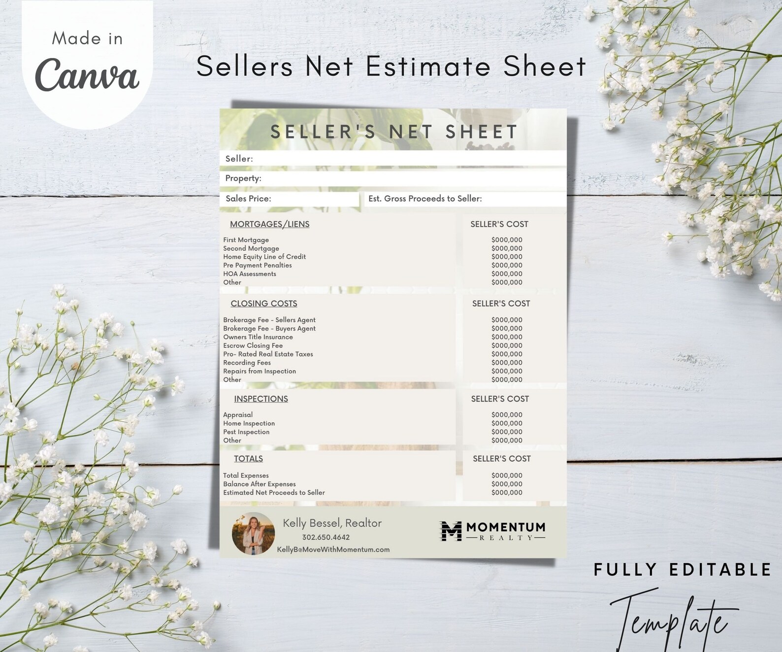 Sellers Net Estimate Sheet | Real Estate Sellers Net Estimate | Net ...