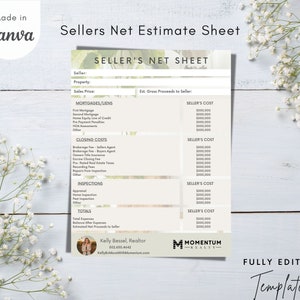 Sellers Net Estimate Sheet | Real Estate Sellers Net Estimate | Net ...