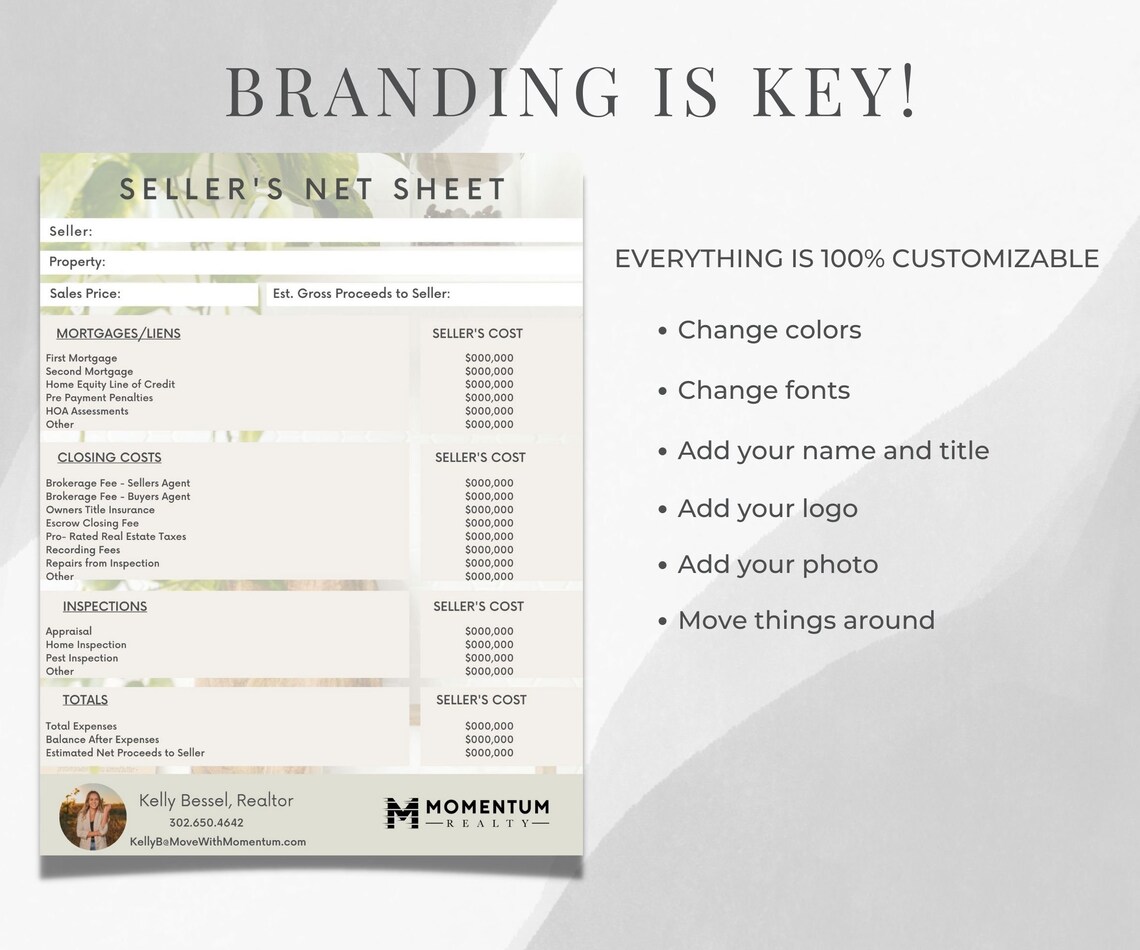 Sellers Net Estimate Sheet | Real Estate Sellers Net Estimate | Net ...