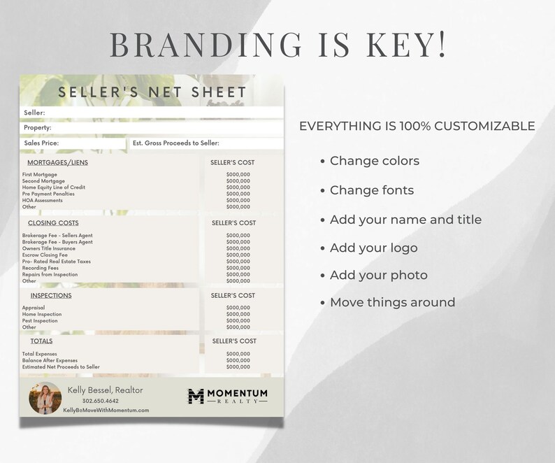 Sellers Net Estimate Sheet | Real Estate Sellers Net Estimate | Net ...