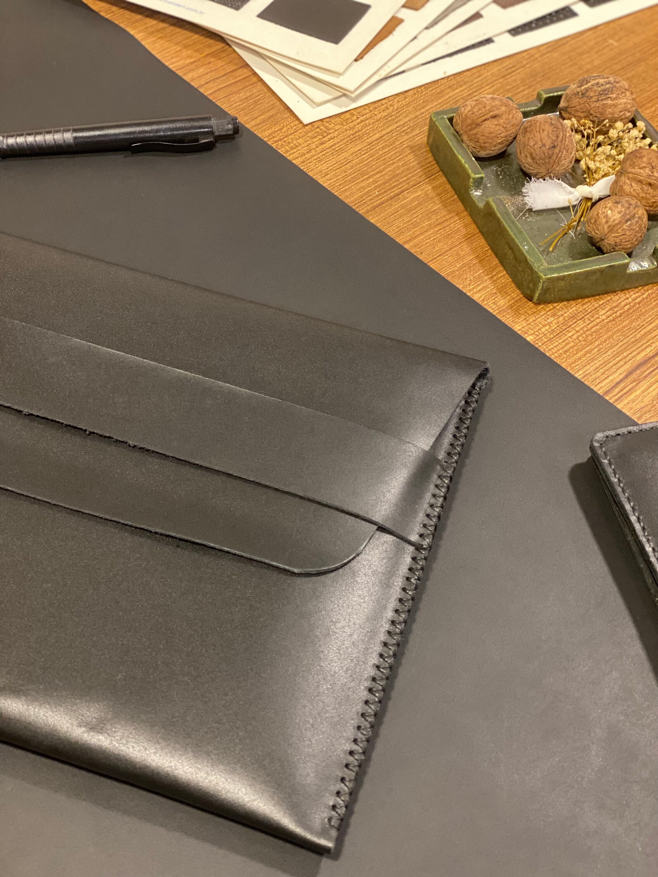 Cross Stiched Personalized Black Leather Laptop Case, Leather Gifts ...