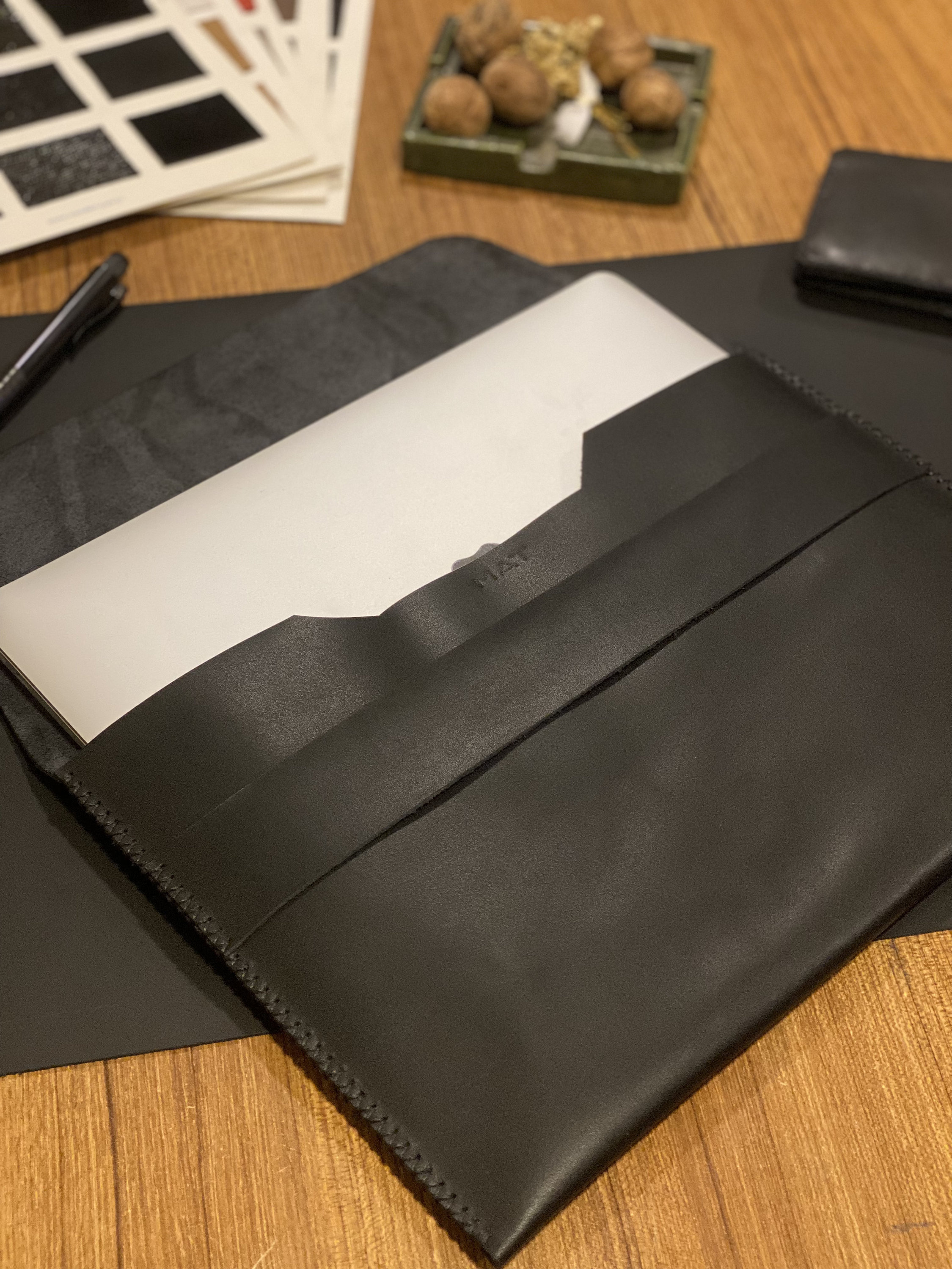 Cross Stiched Personalized Black Leather Laptop Case, Leather Gifts ...