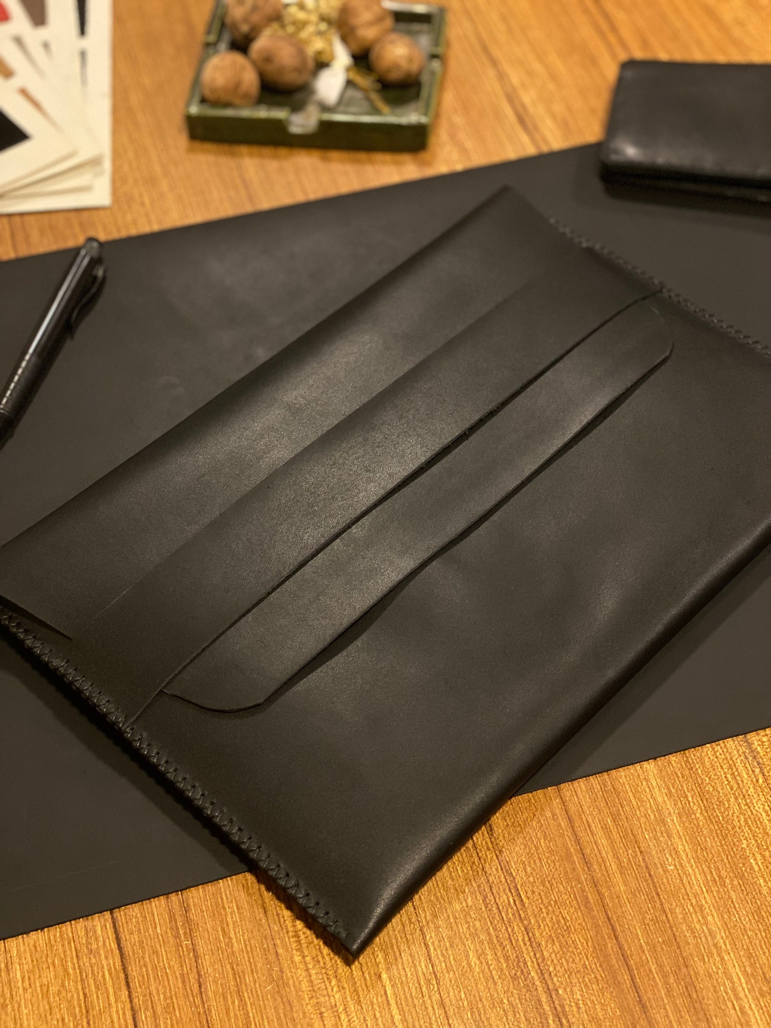 Cross Stiched Personalized Black Leather Laptop Case, Leather Gifts ...