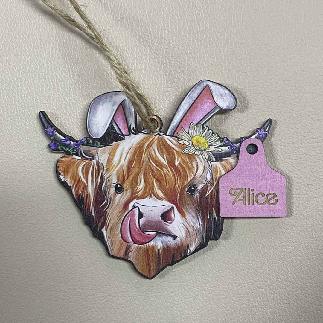 Custom Highland Cow Bunny Tageaster Basket Name Tagswooden Bunny Name ...