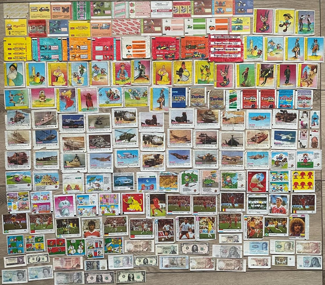 Vintage Old Chewing Gum, Bubble Gum Wrappers, Inserts Huge Lot of 176 ...