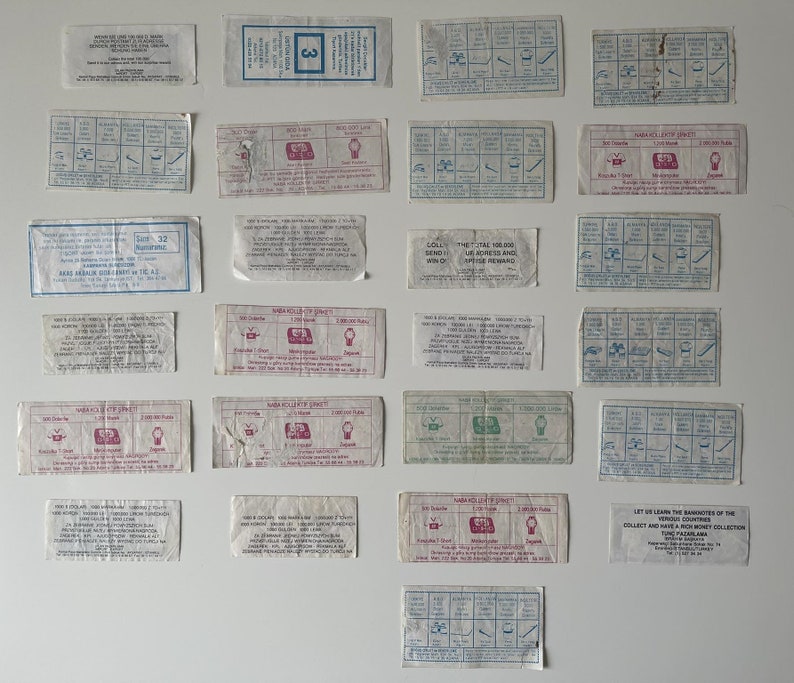 Vintage Chewing Gum Wrappers Inserts Money of the World Lot of 25 Rare ...