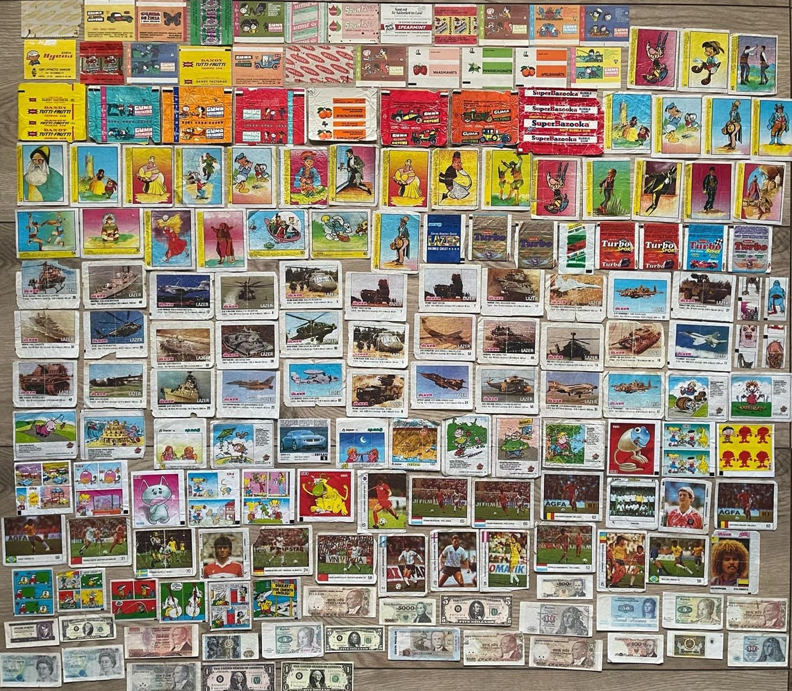 Vintage Old Chewing Gum, Bubble Gum Wrappers, Inserts Huge Lot of 176 ...