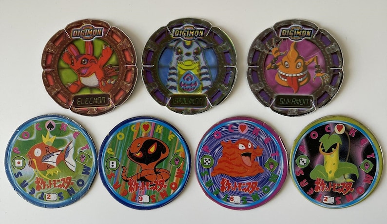 Rare Vintage Unseen Pokemon and Digimon Caps Slammers Pogs Tazos Tasos ...