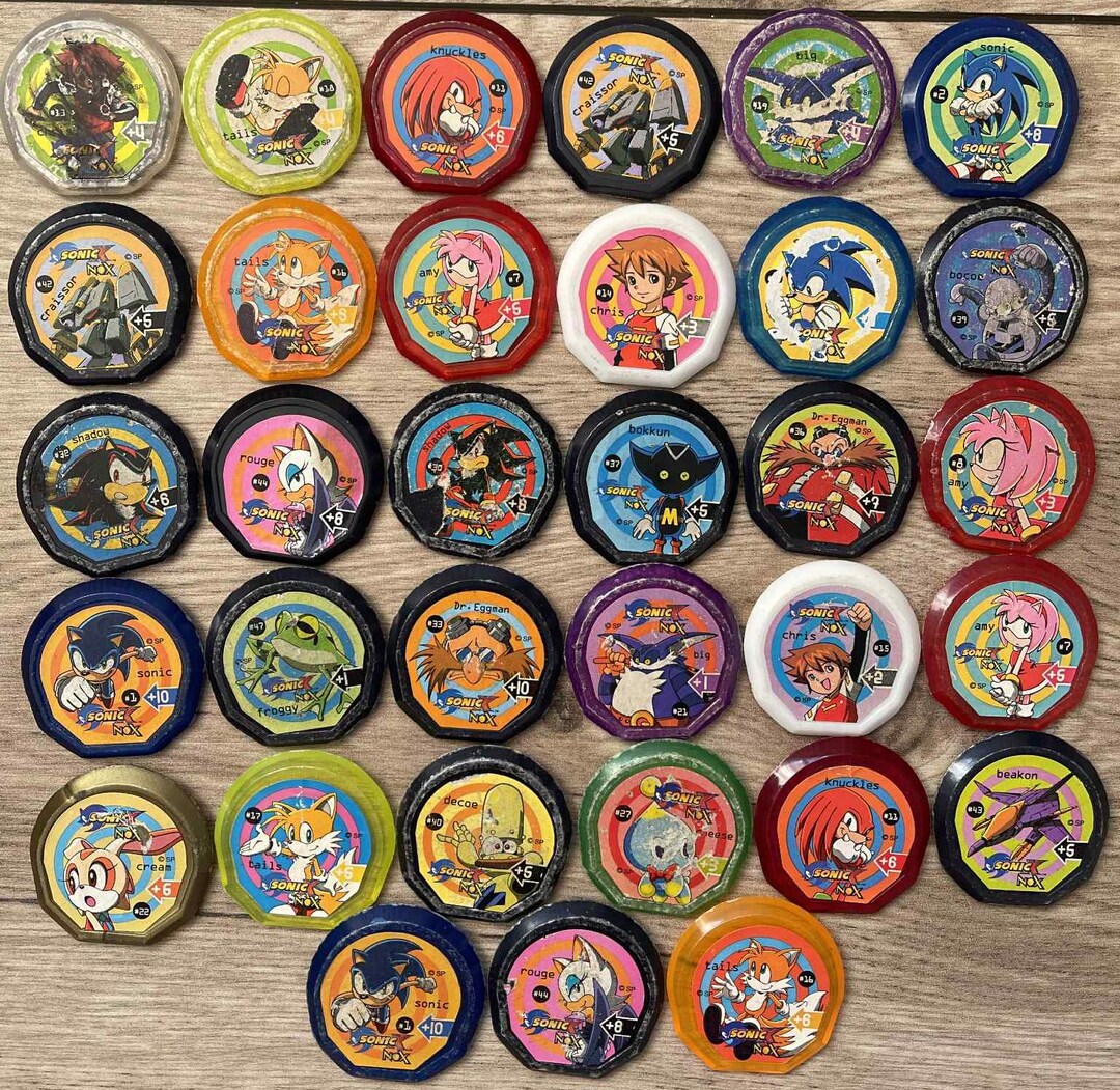 Vintage, Rare Sonic X Nox Tazo, Caps , Pogs, Tazos, Taso LOT Sonic the ...