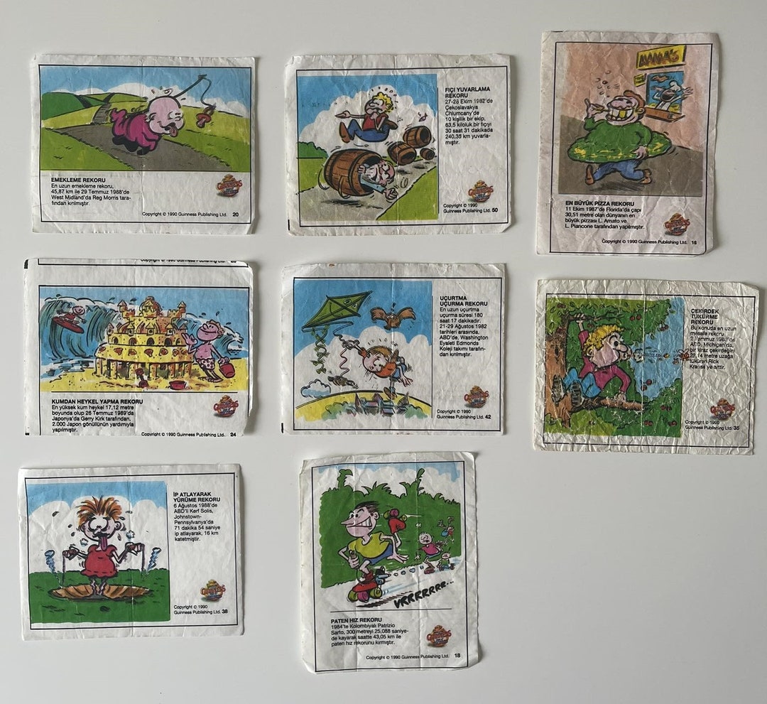 Vintage Chewing Gum Wrappers Inserts Guinness Records Comics Lot of 8 ...